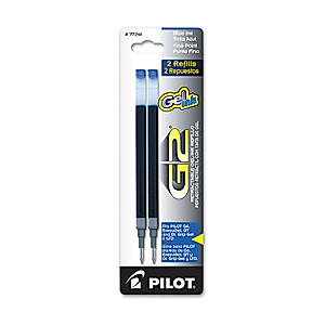PILOT G2 Gel Ink Refills For Rolling Ball Pens, Fine Point, Blue Ink, 2-Pack (77241)