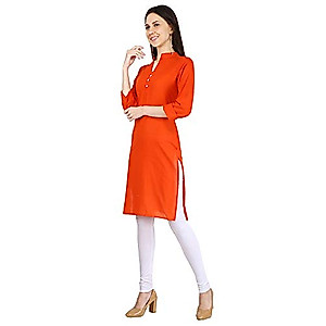 Ramkudi Indian Women's Plain Cotton Kurti Orange Top