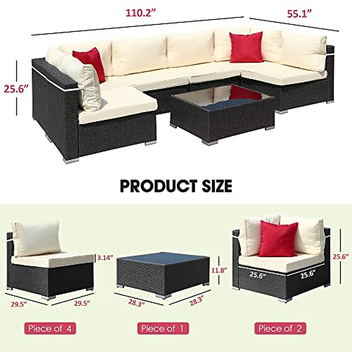 KAWIVAST Updated-7 Piece Patio Furniture Set, Sectional Sets, Patio Sectional Sofa, PE Wicker Patio Furniture Set, Outdoor Rattan Sectional Sofa, Patio Conversation Sets