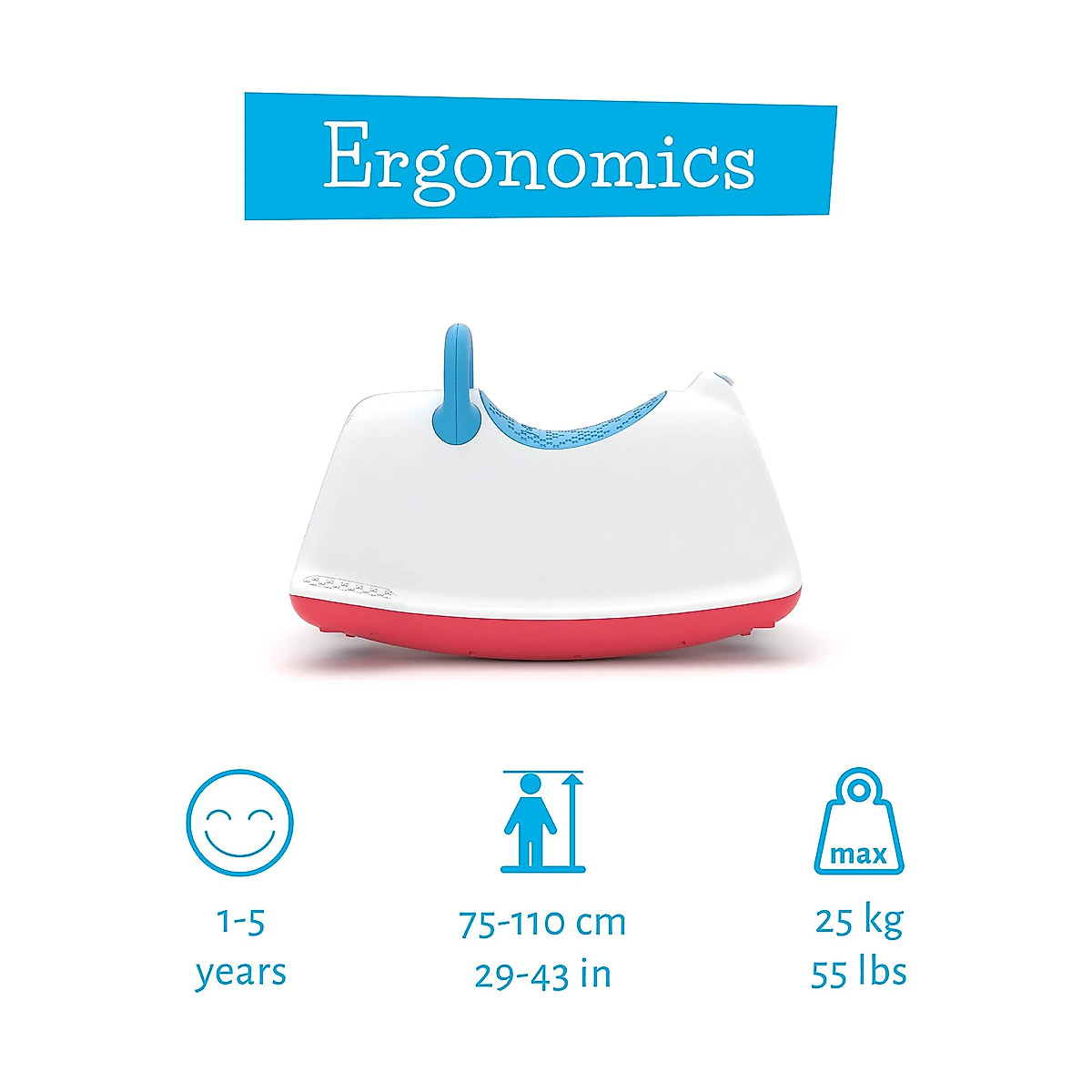 Chillafish Trackie 4-in-1; Rocker, Walker, Ride-on & Play Train, for Kids 1-5 Year, with Adjustable seat Height, Silent Non-Marking 360° Swivel Wheels, Blue and Red, Large