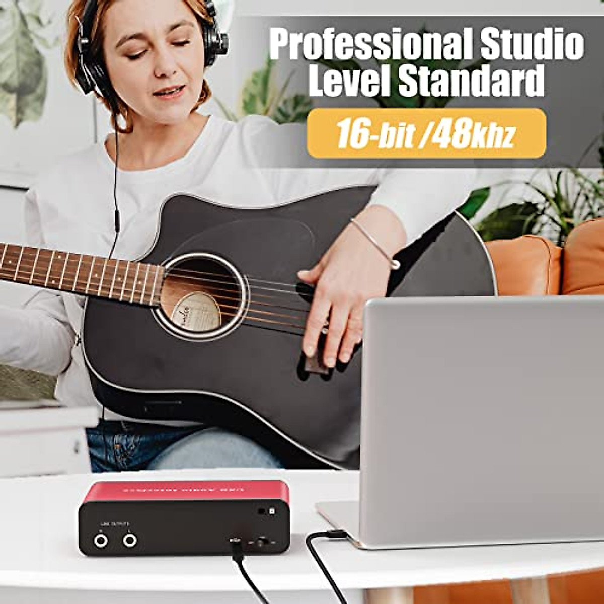 USB Audio Interface 2 In 2 Out with 48V Phantom Power,XLR Mic USB Audio Mixer Recording Podcasting and Streaming 24Bit/192kHz True Stereo