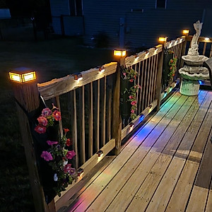 Dynaming 4 Pack Solar Flame Post Lights Outdoor, Solar Powered Fence Post Cap Lights, High Brightness Flickering Flame SMD LED Lighting Decor for Garden Deck Patio, 4x4, 5x5 or 6x6 Vinyl/Wooden Posts