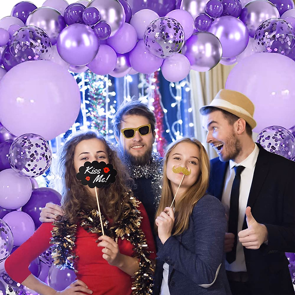 UniStylar 147Pcs Purple Balloons Garland Arch Kit, Light Pastel Lavender Silver Metallic Confetti PurpleBalloons for Womens Girls Baby Shower Wedding Birthday Party Decorations(Purple Silver)