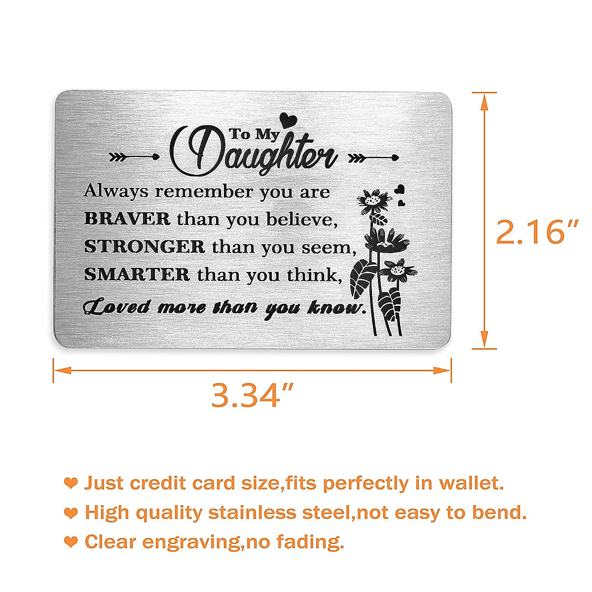 Tawdull Daughter Gifts from Dad Mom Engraved Metal Wallet Inserts Card Inspirational Graduation Gift Daughters Birthday Present Always Remember You Are Braver than You Believe Note Cards