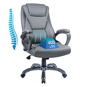 Soontrans Executive Office Chair 400lbs Big and Tall Office Chair for Heavy People Wide Seat Leather Desk Chair Adjustable Rocking Computer Chair Ergonomic Office Chair（Grey）