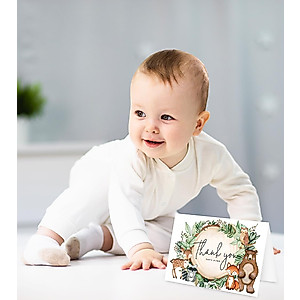 JarThenaAMCS 50 Packs Woodland Thank You Cards Woodland Animal Watercolor Greeting Cards Boxed with Envelopes and Stickers Forest Creature Blank Note Cards for Baby Shower Birthday Party