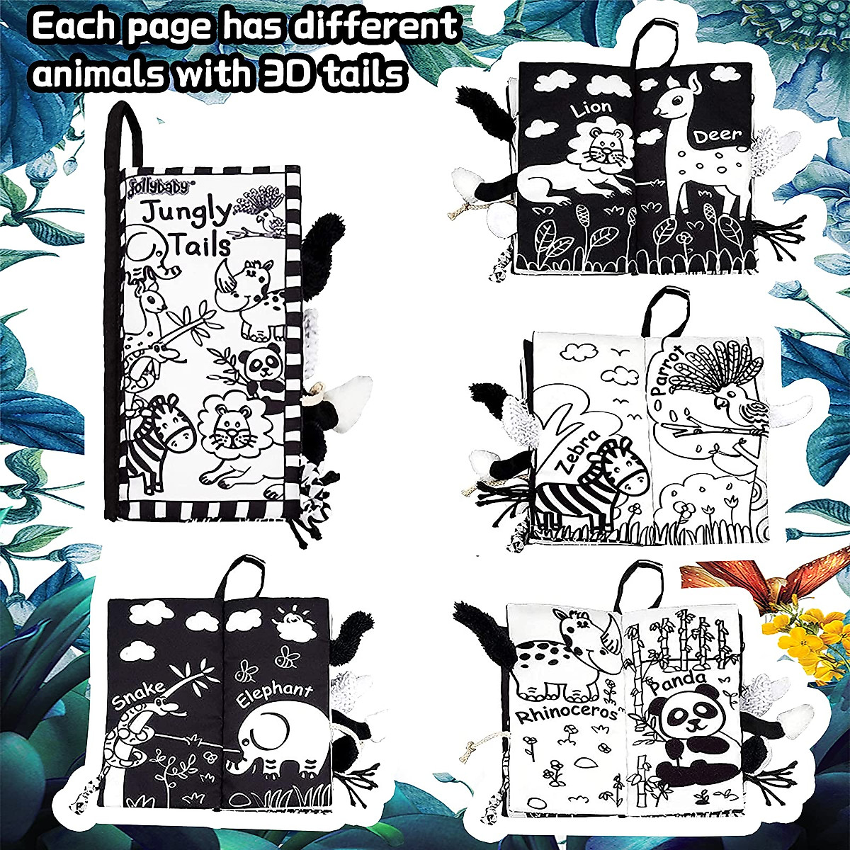 Magic4U 2PCS Jungle & Ocean Tails Crinkle Baby Books for 0-3 Years Old Newborn Toys, Black and White High Contrast Sensory Baby Toys Baby Soft Book for Early Education (Ocean + Jungle)