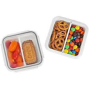 carrotez 2 Compartment Snack Containers, Portion Control Container, Small Food Storage Containers, Small Snack containers with Airtight lids, BPA Free, Stackable, Reusable, 2 PACK