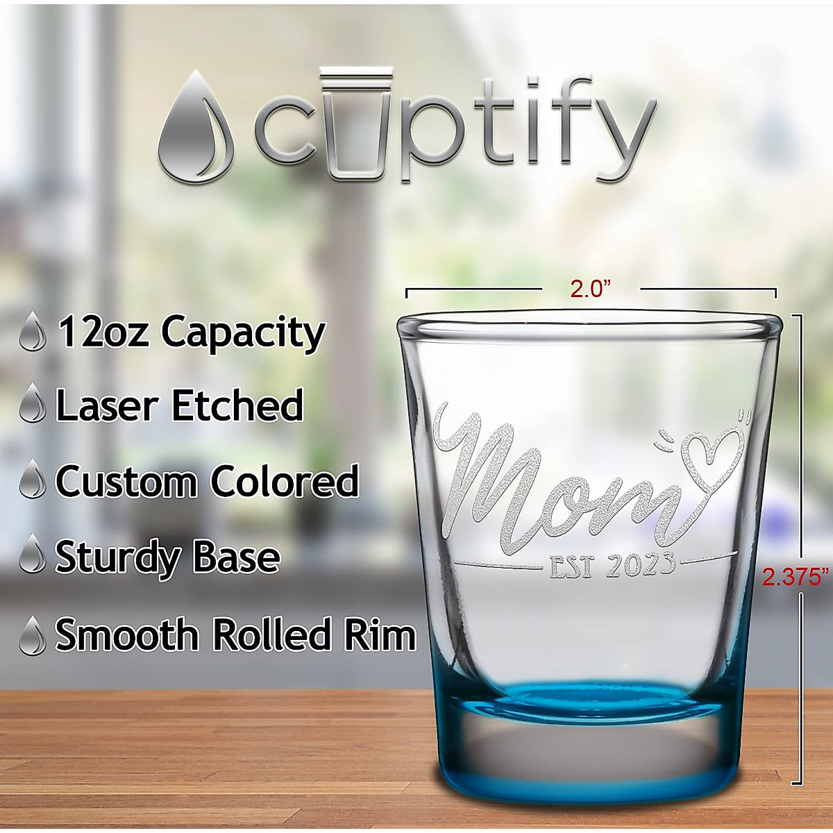 Cuptify Baby Shower Gifts New Mom EST 2023 2oz Light Blue Bottom Etched Shot Glasses Set of 2 Engraved Party Favors Birthday Gift for Mom, Women, Mothers Day
