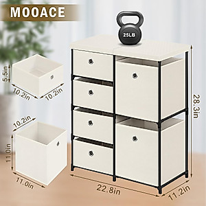 MOOACE 6 Drawers Storage Organizer, Fabric Cube Storage Organizer, Cube Storage Shelf, Small Chest of Drawers for Living Room Hallway Entryway, Beige