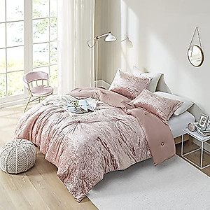 Comfort Spaces Juliette Luxe Comforter Set Velvet Lush with Soft Brushed Microfiber Reverse, All Season and Cozy Bedding, Matching Sham, Blush Comforter Set King/Cal King 3 Piece