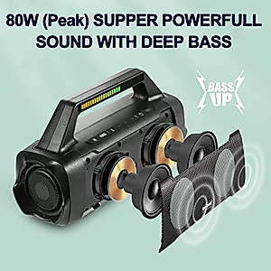 TPone Bluetooth Speakers, Outdoor Portable Wireless Speaker with Subwoofer, IPX6 Waterproof, 80w (Peak) Loud Stereo Sound, Deep Bass with Rhythm Lights for Home Party Beach Camping