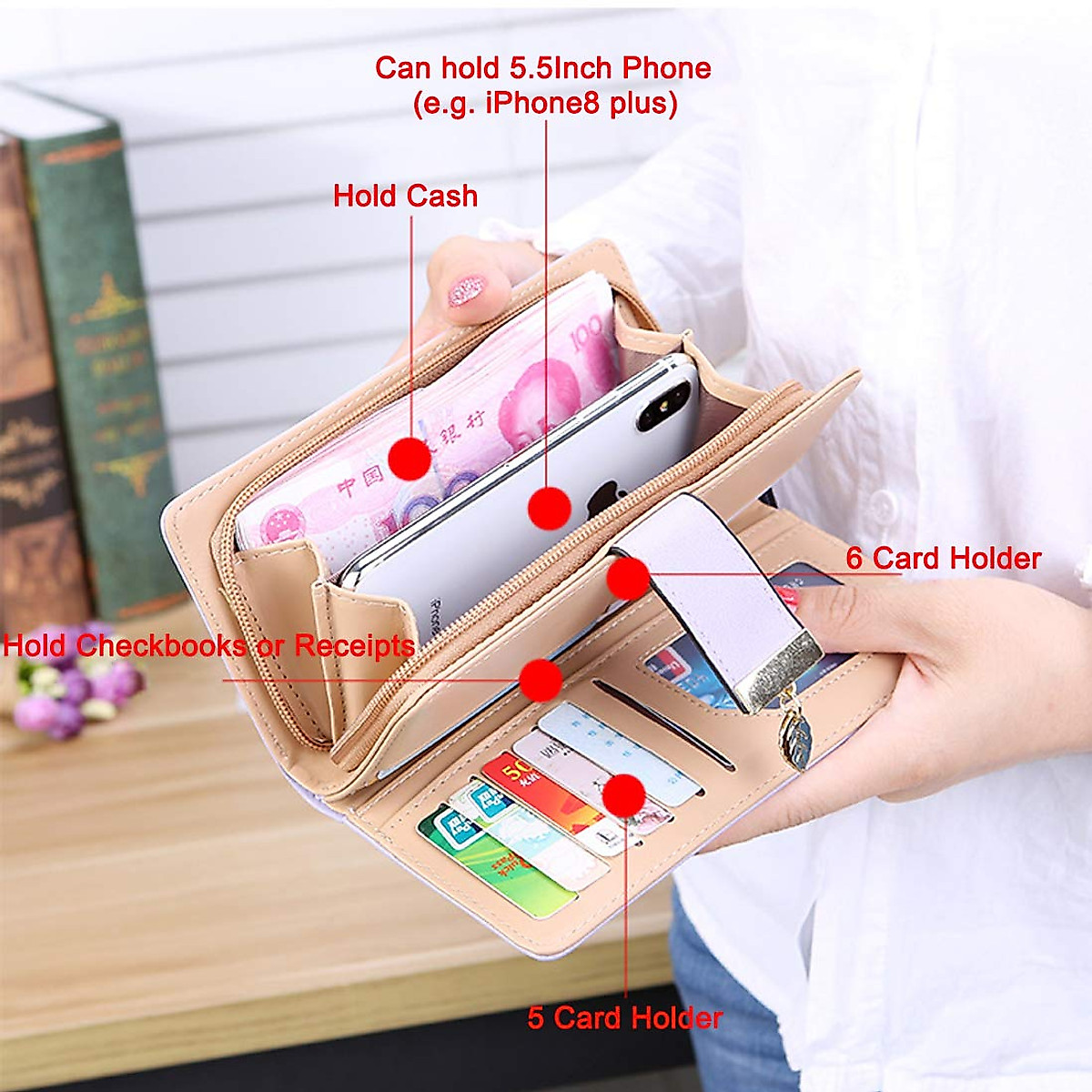 Wallet-NEWANIMA Women Multi-card Two Fold Long Zipper Clutch Purse (Style9-Black)