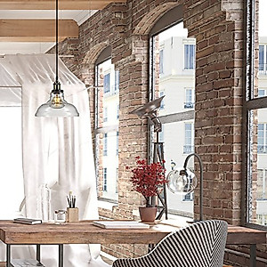 Globe Electric 65587 Latiya 1-Light Hanging Pendant, Bronze, Satin Finish, Antique Brass Decorative Socket, Clear Glass Shade, Black Fabric Cord