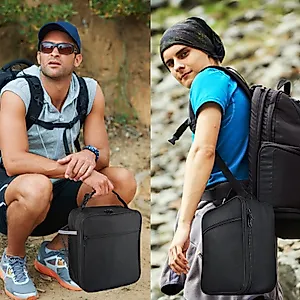 Insulated Lunch Bag, Leakproof Portable Lunch Box for Women Men Boys Girls, Large Capacity Cooler Bag with Handle and Bottle Pocket for Office School Camping Hiking Outdoor Beach Picnic (Black)