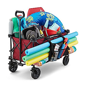 Gorilla Carts 7 Cubic Feet Collapsible Folding Outdoor Utility Sports Beach Wagon, with 150 Pound Capacity, Oversized Bed, & Cup Holder, Red