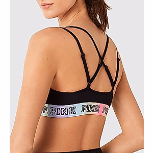 Victoria's Secret Pink Ultimate Strappy Sports Bra, Low Impact Bras for Women, Multi Black, (XL)