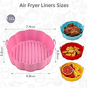 CaeyBrye Silicone Air Fryer Liner - 7.5inch Reusable Air Fryer Silicone Basket Heat Resistant Easy Cleaning Non-stick Air fryers Silicone Pot for Air fryer Oven Accessories(Pink)