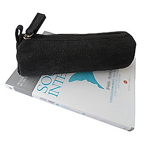 Enyuwlcm Heavy Canvas Stationery Simple Small Pencil Case and Durable Black Pencil Pouch Bag with Handmade Zipper Set of 2