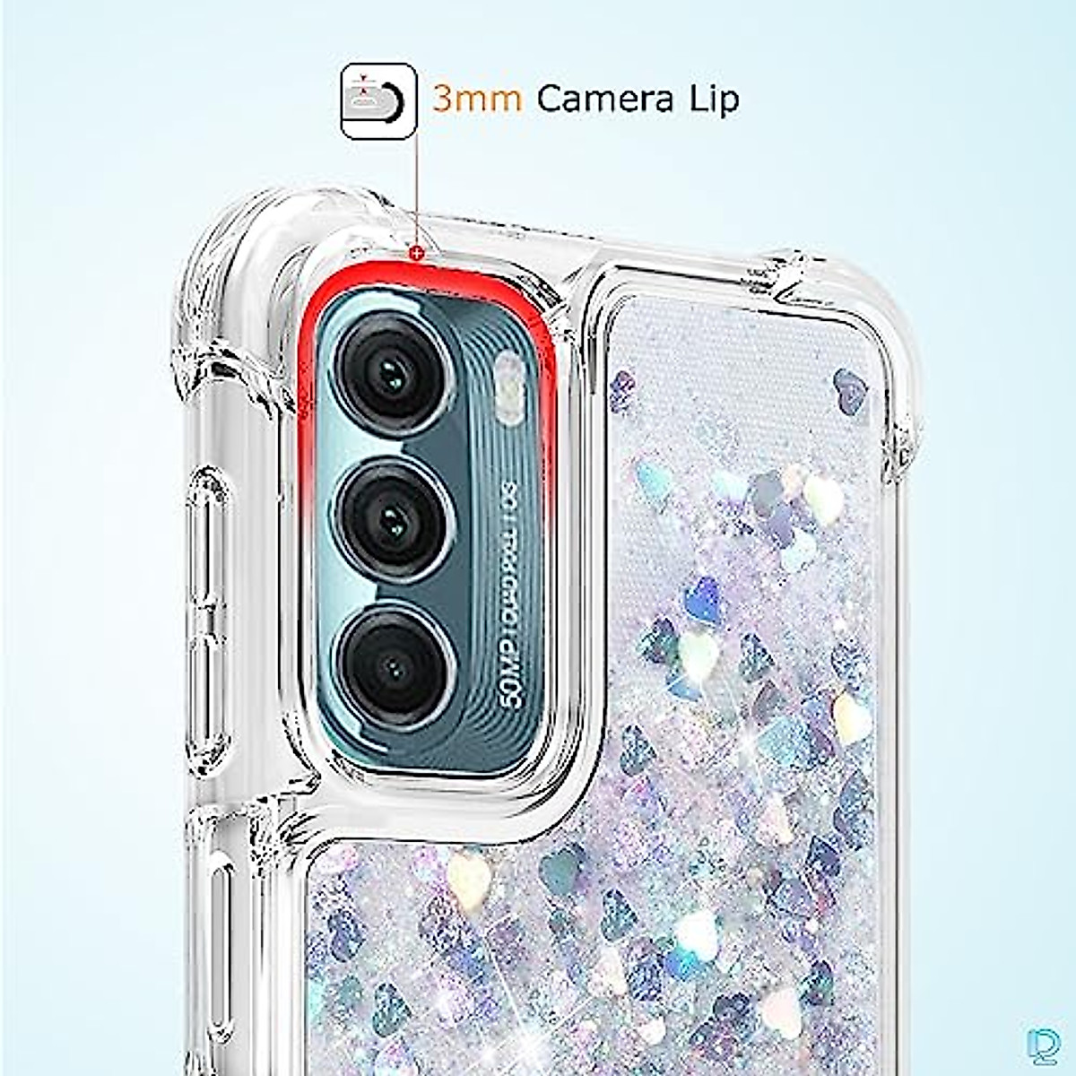 Dzxouui Moto G Stylus 5G 2022 Case - Cute Glitter Quicksand TPU Cover with Glass Screen Protector - Silver