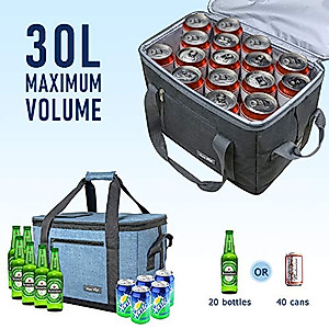 Hap Tim Soft Cooler Bag 40-Can Large Reusable Grocery Bags Soft Sided Collapsible Travel Cooler for Outdoor Travel Hiking Beach Picnic BBQ Party(US13634-Blue Grey)