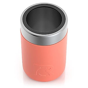RTIC Can Cooler Insulated, Beer, Beverage, Soda Can Cooler with Lid, Stainless Steel Metal, Double Wall Insulation Coozie for Cans, Sweat Proof, 12oz, Coral