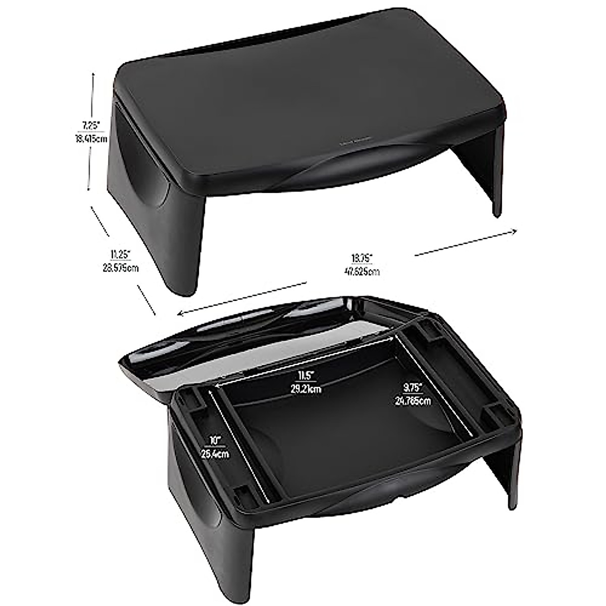 Mind Reader Anchor Collection, Portable Laptop Desk/Breakfast Table with Hinged Lid and Storage, 18.75" L x 11.25" W x 7.25" H, Black