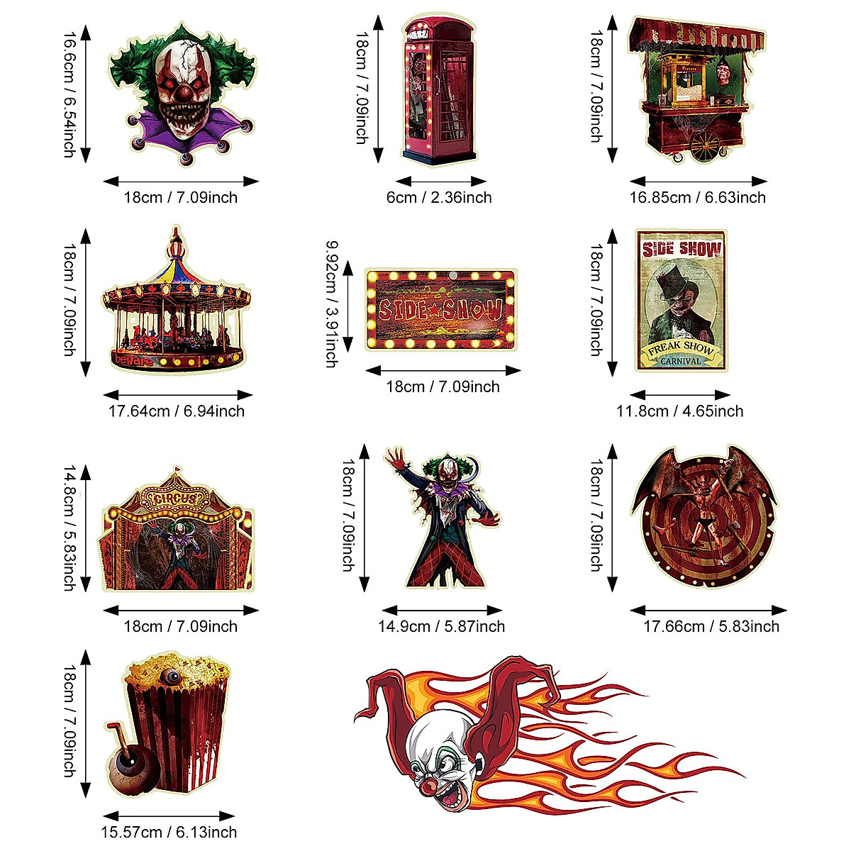 30 Pieces Halloween Clown Hanging Swirl Decorations Horror Joker Cutouts Circus Foil Ceiling Decor Halloween Creepy Carnival Decor, 7.09 x 7.09 Inch