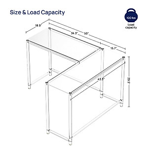 HMYHUM Acrylic Desk L Shaped, 50", Clear Corner Computer Desk for Home Office, Writing, Study, Modern, Easy Assembly