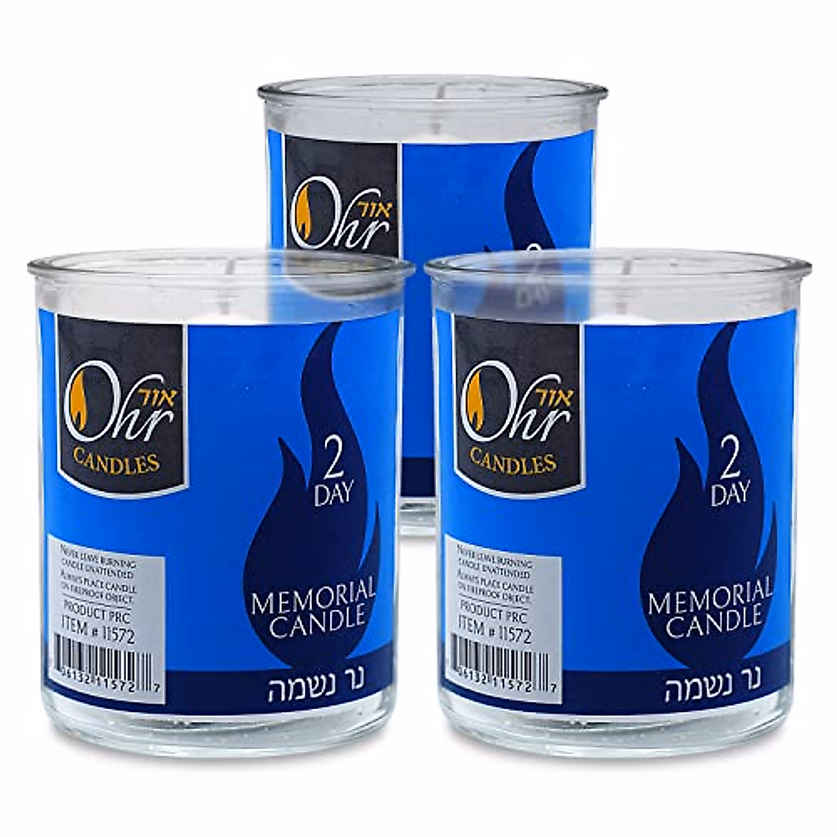 Ohr Candles Yahrzeit Memorial Candles - 2 Day Yahrzeit Candle - Yartzeit Candles 48 Hour Yom Kippur Jewish Candles in Glass Tumbler - 3 Pack