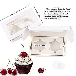 GothaBach 30 Pack White Paper Cupcake Boxes with 2 Cavity Cookie Gift Boxes with Clear Window 2 Treat Holder Cupcake Containers Bakery Cake Box