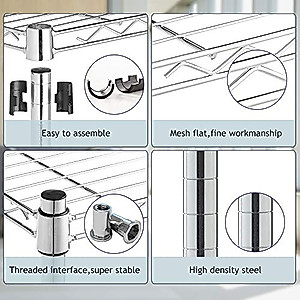 NiamVelo 6000Lbs Capacity Heavy Duty Shelving, 6 Tier Wire Shelving Unit on Wheels, NSF Certified Adjustable Storage Shelves Rack for Garage Pantry Basement (18"x 48"x 76", Black) (Chrome)