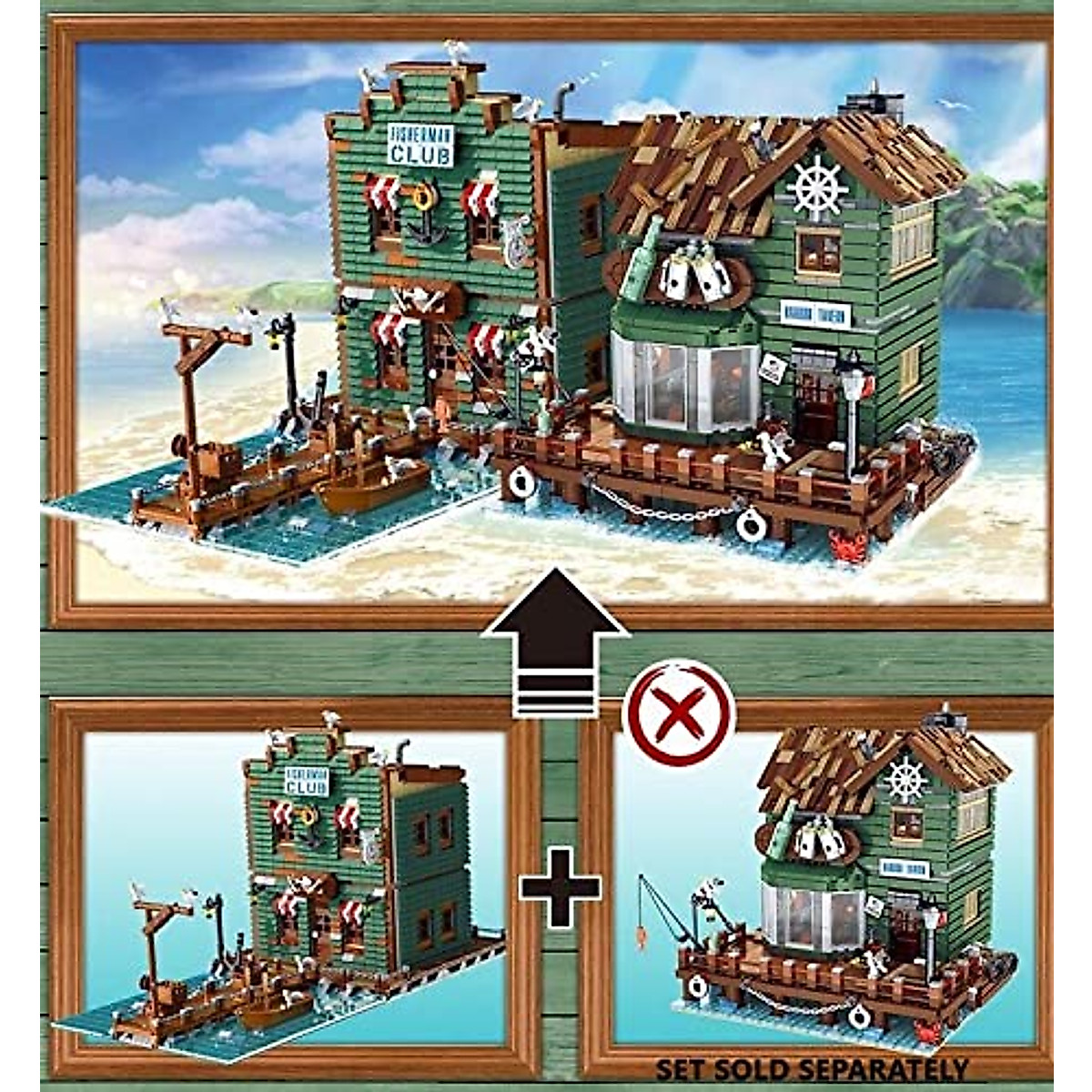 General Jim's Realistic Detailed Harbortown Fishing Club Shop Classical Architectural Styled City Modular Building Blocks Toy Bricks Building Model Set for Adults and Teens