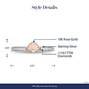 Jewelili Enchanted Disney Fine Jewelry Sterling Silver and 10K Rose Gold 1/10 CTTW Diamond Ariel Ring size 6