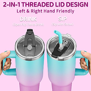 BENZZO 40 oz Tumbler with Handle Straw and 2-in-1 Lid Made of Metal Travel Mug for Easy Grip & Spill Proof, Pop-off Prevention Insulated Cup Gifts for Women, Double Seamless Inner Wall Vacuum Tumbler