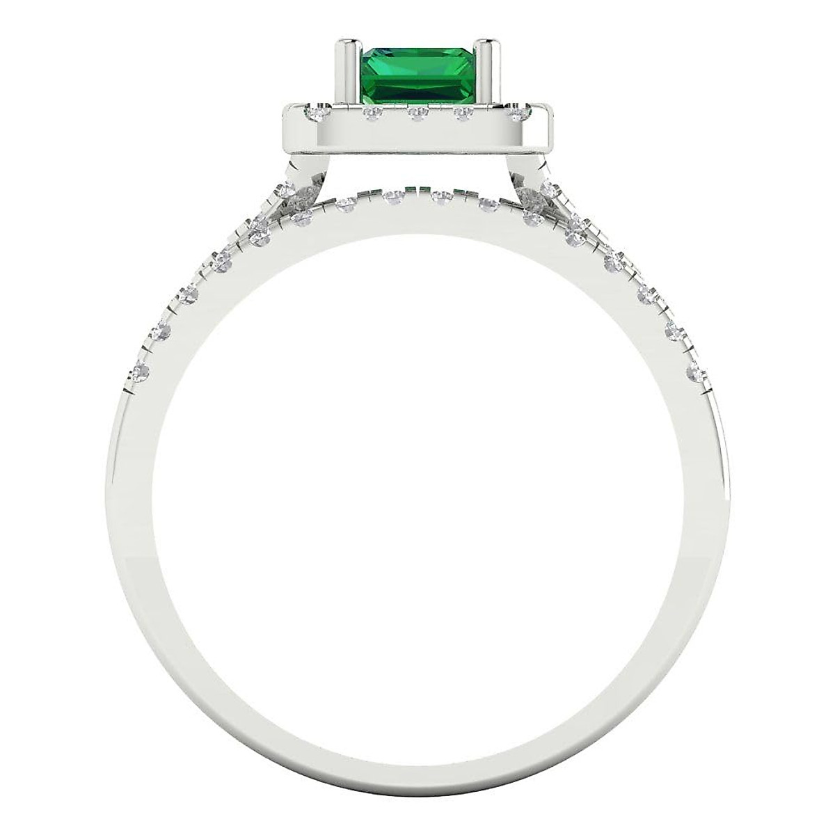 Clara Pucci 1.7ct Emerald Round Cut Laser Engraving Halo Split Shank Emerald Designer Statement Ring Band Set 18K White Gold Size 10.5