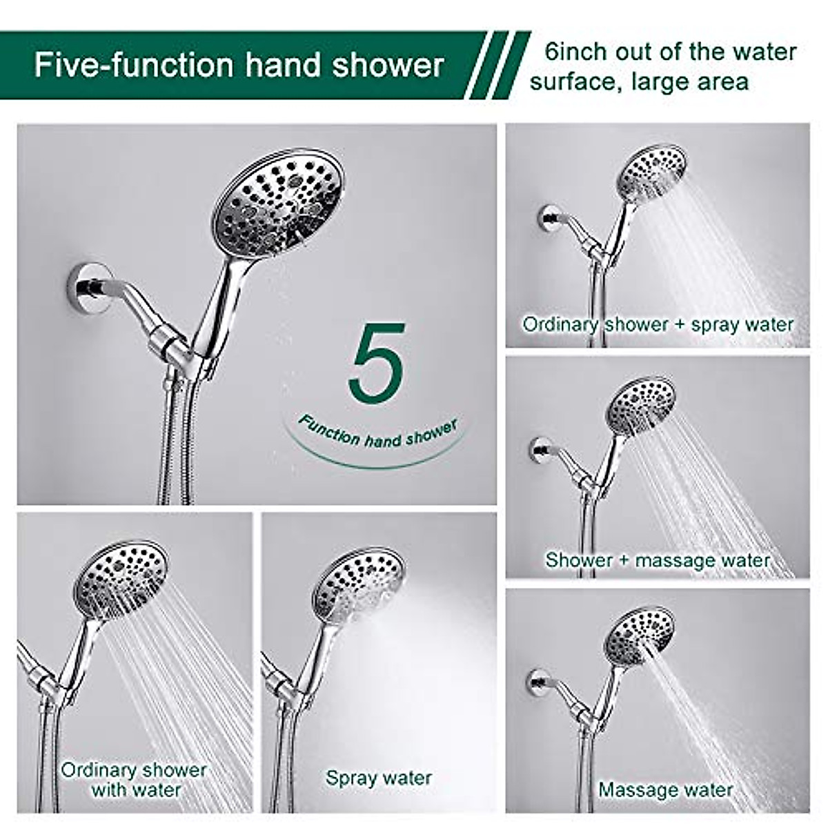 AIHOM Shower Faucet Set With Tub Spout,Shower Trim Kit With Pressure Balanced Valve, Dual-Function 5-Spray Touch-Clean Handheld Shower Head Combo, Chrome