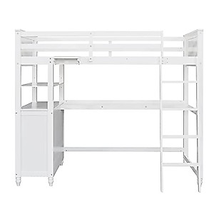 Harper & Bright Designs Twin Size Loft Bed with Desk and Drawers, Wooden Twin Loft Bed with Storage Shelves, High Loft Bed for Kids, Teens, Adults Boys & Girls (Twin, White)