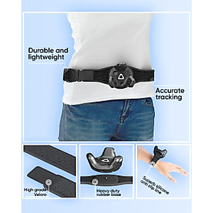 Skywin VR Tracker Belt and Tracker Strap Bundle for HTC Vive System Tracker Pucks - Adjustable Belt and Hand Straps for Waist and Full-Body Tracking in Virtual Reality (1 Belt and 4 Straps)
