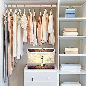 Kigai Old White Lighthouse Storage Basket with Lid Collapsible Storage Bin Fabric Box Closet Organizer for Home Bedroom Office 1 Pack