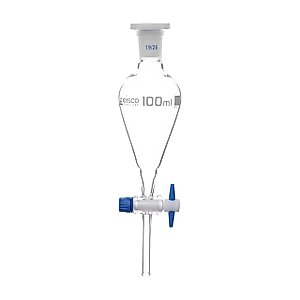 EISCO Squibb Separating Funnel, 100ml - 19/26 Plastic Stopper, PTFE Key Stopcock, Ungraduated - Borosilicate Glass