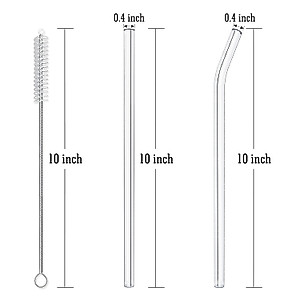 Hiware Reusable Glass Straws Set, 4-piece Drinking Staws with Cleaning Brush, 10" x 10 mm, Dishwasher Safe