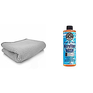 Chemical Guys MIC_781_01 Waffle Weave Gray Matter Microfiber Drying Towel (25 in. x 36 in) CWS_201_16 Microfiber Wash Cleaning Detergent Concentrate (16 oz)