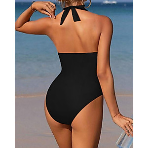 SUUKSESS Sexy One Piece Swimsuit Tummy Control Bathing Suits (Black, S)