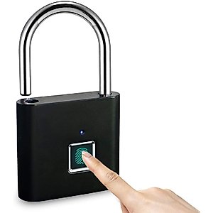 LANDYE Fingerprint Padlock, Smart Padlock, Waterproof Small Portable Padlock, Locker Lock, USB Rechargeable Smart Lock, Suitable for Lockers, Luggage, Gym, Backpacks, Bicycles (Black)