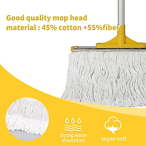 Commercial Industrial Mop for Floor Cleaning, String Wet Mop Heavy Duty Cotton Mop ,59inch Handle ,Add Extra One Mop Head