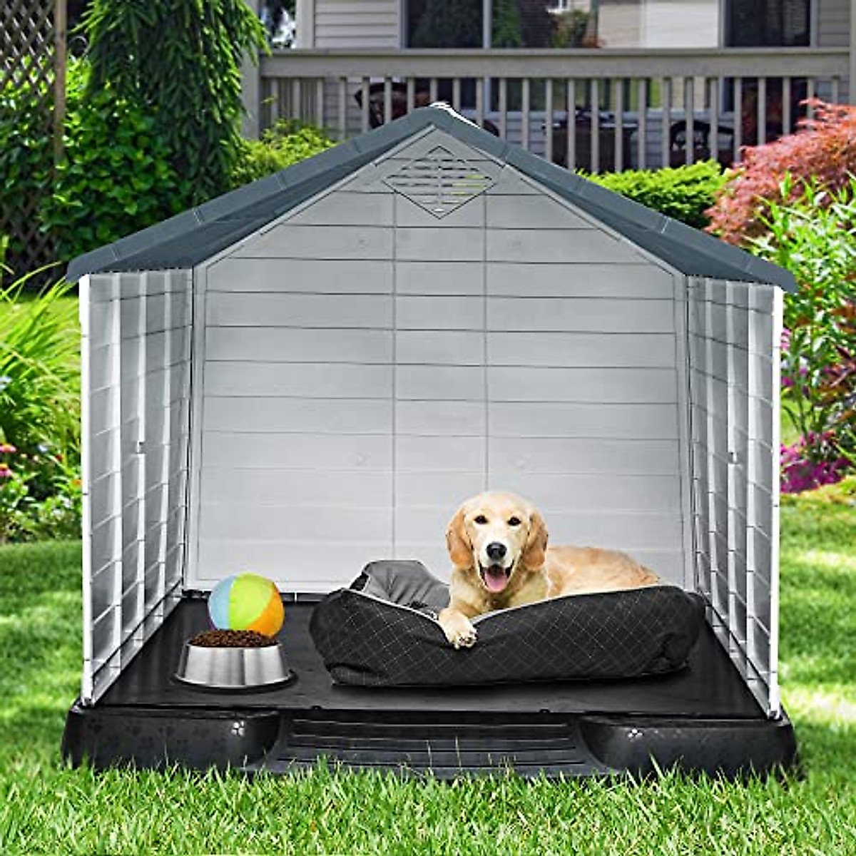 YITAHOME Large Plastic Dog House Outdoor Indoor Insulated Doghouse Puppy Shelter Water Resistant Easy Assembly Sturdy Dog Kennel with Air Vents and Elevated Floor (41''L*38''W*39''H, Blue)