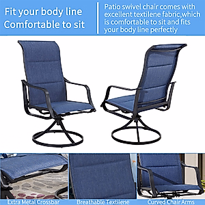 PatioFestival Patio Dining Set 5 Pieces High Back Outdoor Furniture Sets 50,000 BTU Square Propane Fire Pit Table with Outside Swivel Rocker Dining Chairs(Blue)