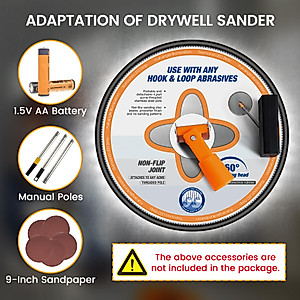 Hohean 9 Inch Drywall Sander with LED Light, Radial Sander with 360 Degree Rotary Round, Drywall Handing Pole Sander for Wall Cleaning and Polishing, Circular Ceiling Sander for Dry Wall and Painting