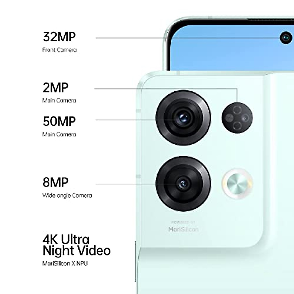 Oppo Reno 8 Pro Dual-Sim 256GB ROM + 8GB RAM (GSM only | No CDMA) Factory Unlocked 5G Smartphone (Glazed Green) - International Version